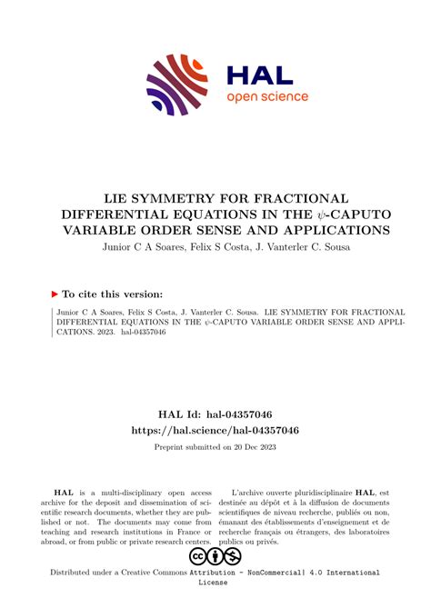 Pdf Lie Symmetry For Fractional Differential Equations In The ψ Caputo Variable Order Sense