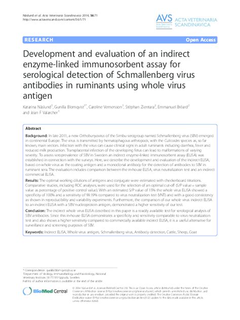 Pdf Development And Evaluation Of An Indirect Enzyme Linked Immunosorbent Assay For