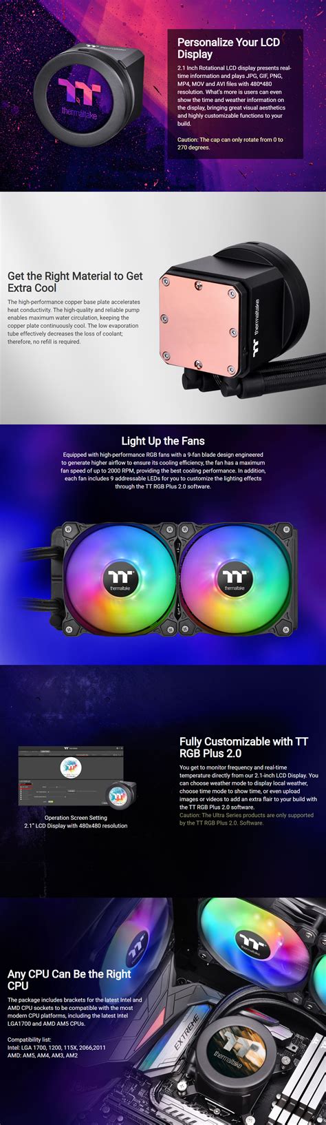 Thermaltake Floe Ultra 240mm Rgb Aio Liiquid Cpu Cooler Cl W349 Pl12sw