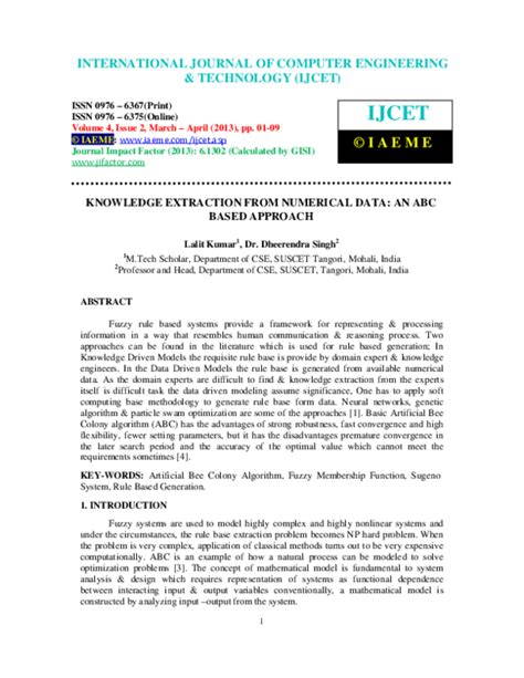 Pdf Knowledge Extraction From Numerical Data An Abc Based Approach