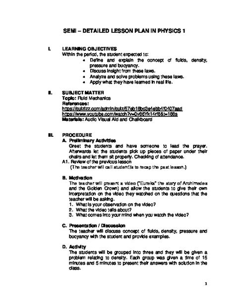 Lesson Plan In Physics Pdfcoffeecom