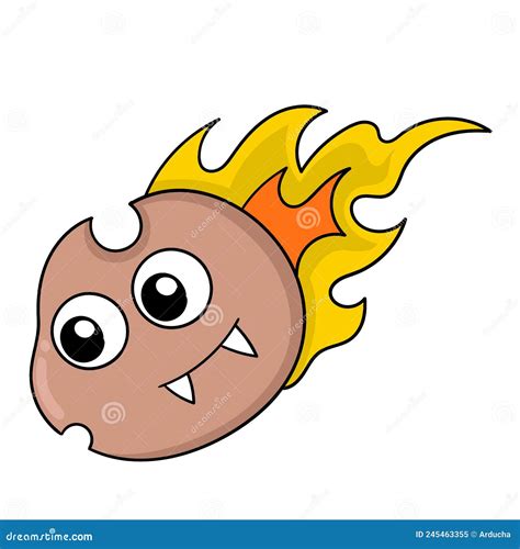 A Meteor Flying In The Sky In A Fiery Blaze Isolated On A Black Background In The Style Of