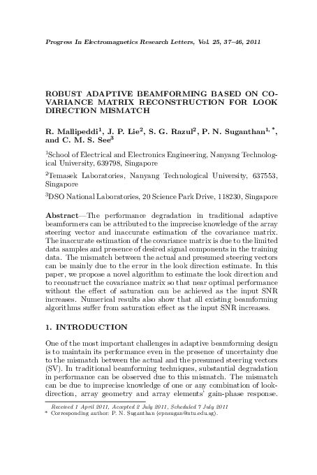 pdf robust adaptive beamforming based on covariance matrix