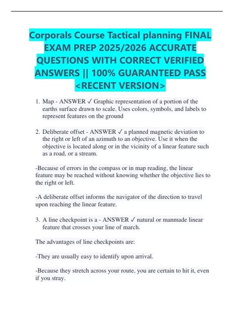 Corporals Course Tactical Planning Final Exam Prep 2025 2026 Accurate Questions With Correct