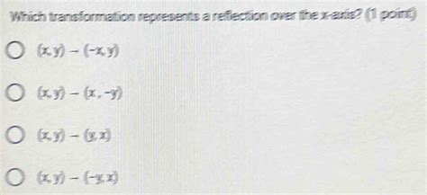 Solved Which Transformation Represents A Reflection Over The X Axis 1 Point X Y X Y X