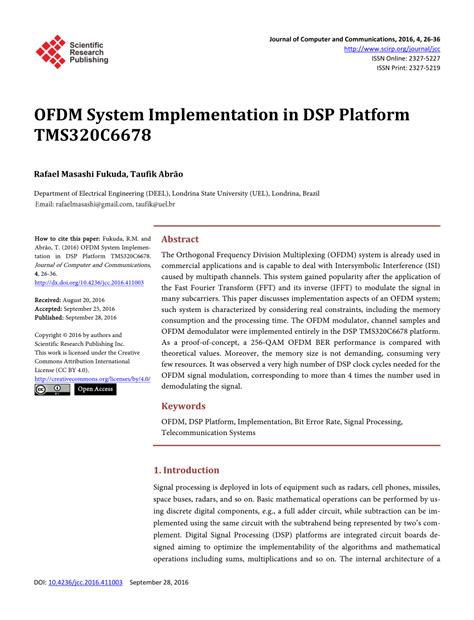 Pdf Ofdm System Implementation In Dsp Platform Tms320c6678