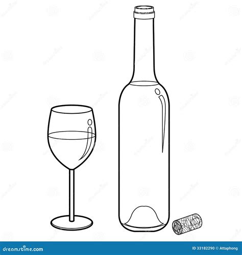 Wine Glass And Bottle Outline Vector Stock Vector Illustration Of