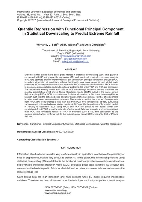 Pdf Quantile Regression With Functional Principal Component In Statistical Downscaling To