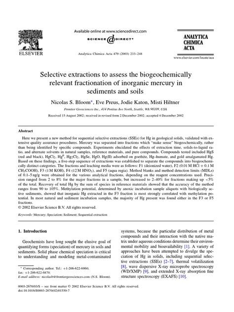 Selective Extractions To Assess The Biogeochemically Relevant