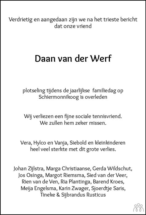 Daan Van Der Werf 28 05 2023 Overlijdensbericht En Condoleances