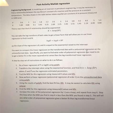 solved post activity matlab regression engineering