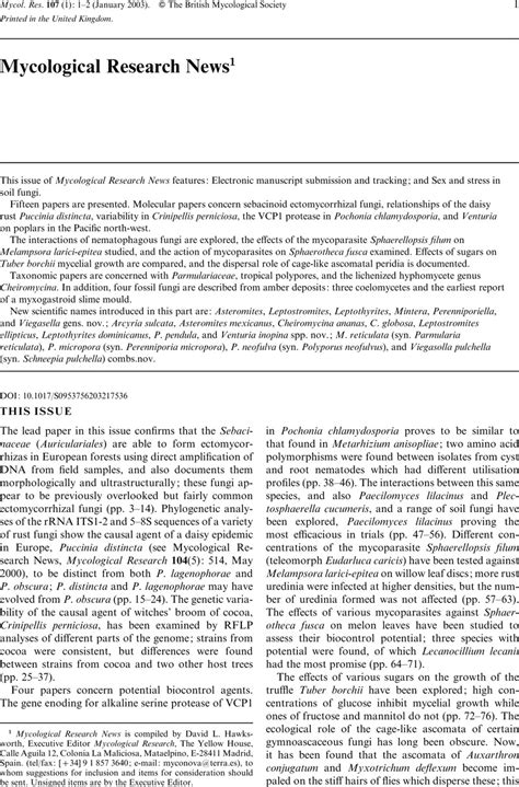Sex And Stress In Soil Fungi Mycological Research Cambridge Core