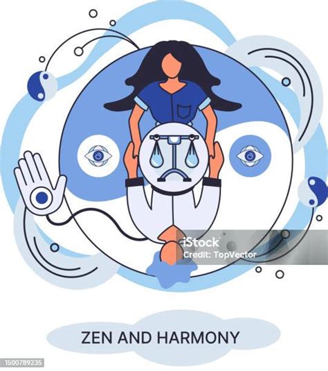 선과 조화 은유 명상 연습 균형 조화 및 마음챙김 개념 차분한 사람 휴식 Cult에 대한 스톡 벡터 아트 및 기타 이미지 Cult Mental Wellbeing 개념