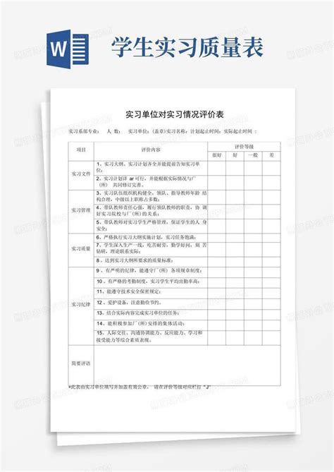 实习单位对实习情况评价表 Word模板下载 编号qabbxbnp 熊猫办公
