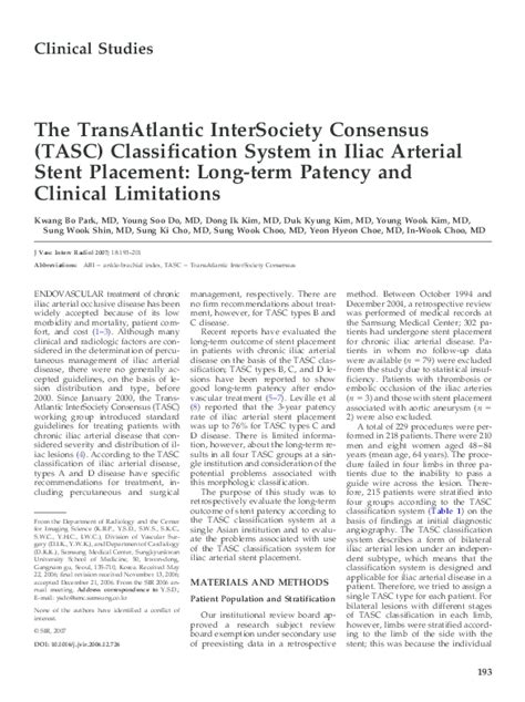 Pdf The Transatlantic Intersociety Consensus Tasc Classification System In Iliac Arterial