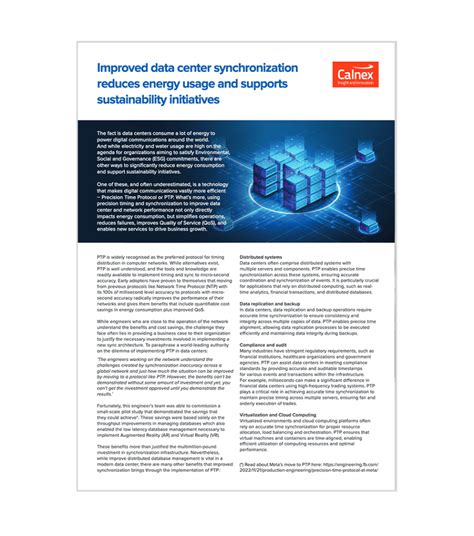 Improved Data Center Efficiency Calnex Resource Library