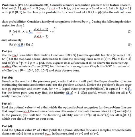 Problem 5 Prob Classification05 Consider A Binary