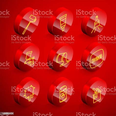 라인 페인트 롤러 브러시 페인트 팔레트가 있는 튜브 스프레이 건 양동이 Rgb 및 캔 아이콘을 설정합니다 벡터 3차원 형태에 대한 스톡 벡터 아트 및 기타 이미지 Istock