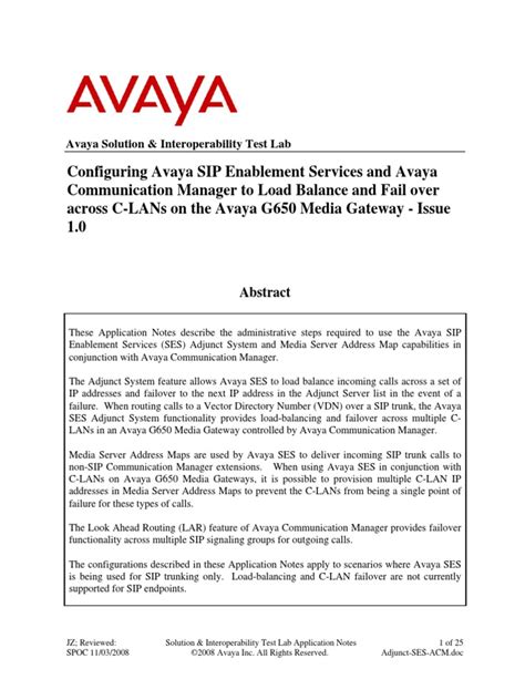 Configuring Avaya Sip Enablement Services And Avaya Communication Manager To Load Balance Pdf