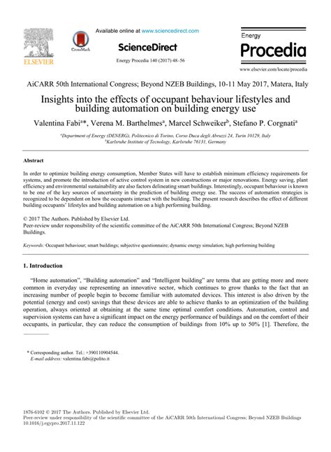 Pdf Insights Into The Effects Of Occupant Behaviour Lifestyles And