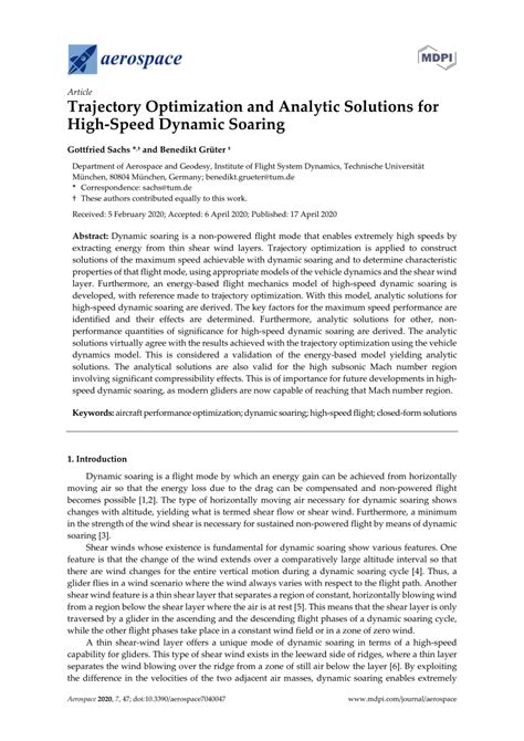 Pdf Trajectory Optimization And Analytic Solutions For High Speed Dynamic Soaring