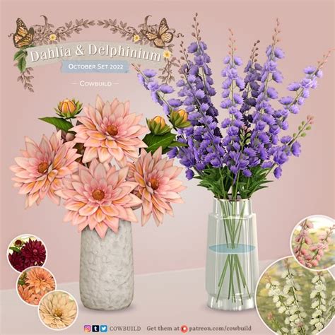 October 2022 Set 3 Dahlia And Delphinium Cowbuild Sims 4