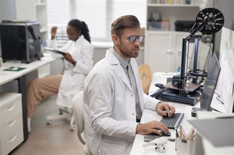 Male Technician Using Computer In 3d Printing Lab Stock Image Image Of Research Type 304844091