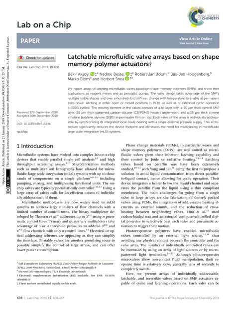 Pdf Latchable Microfluidic Valve Arrays Based On Shape Memory Polymer