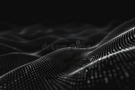 Abstract Black Background With A Wavy Grid Of Dots And Lines Big Data