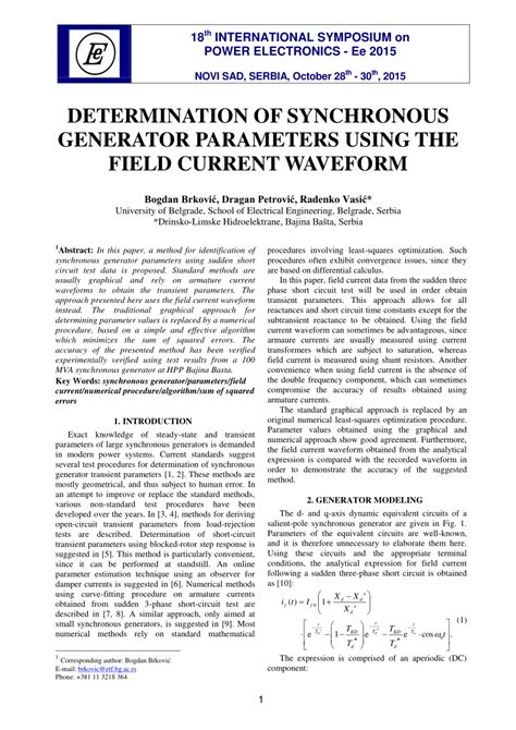 Pdf Determination Of Synchronous Generator Parameters Using The Field Current Waveform