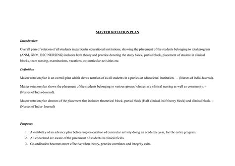 Matser Rotation Plan Msc Nursing Education Pdf