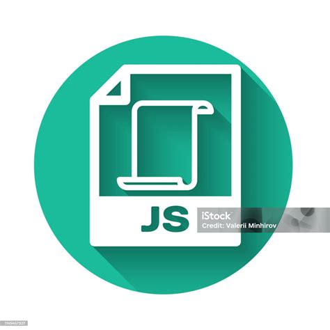 화이트 Js 파일 문서 아이콘입니다 긴 그림자와 절연 Js 버튼 아이콘을 다운로드 합니다 Js 파일 기호입니다 녹색 원 버튼을