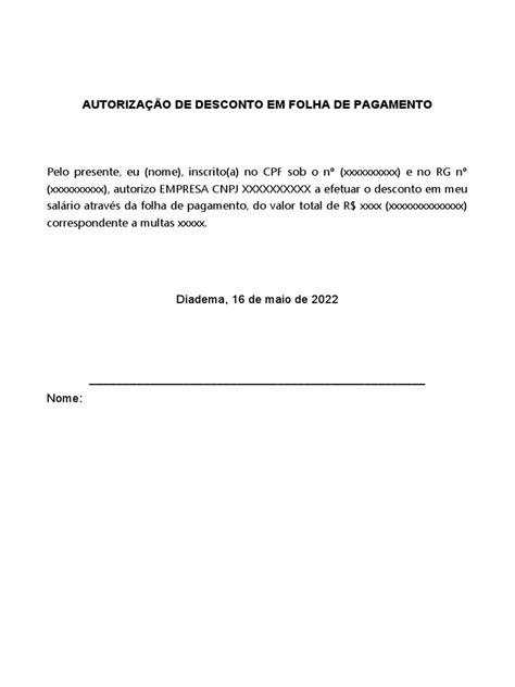 Autorização De Descontos Pdf