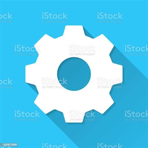 톱니바퀴 파란색 배경아이콘 긴 그림자가 있는 플랫 디자인 기어 기계 부분에 대한 스톡 벡터 아트 및 기타 이미지 기어 기계