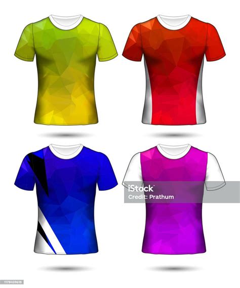 T 셔츠 템플릿 다른 색상의 추상기하학적 컬렉션 다각형 모자이크 0명에 대한 스톡 벡터 아트 및 기타 이미지 0명 T 셔츠 공란 Istock