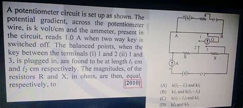A Potentiometer Circuit Is Set Up As Shown The Potential Gradient Acros