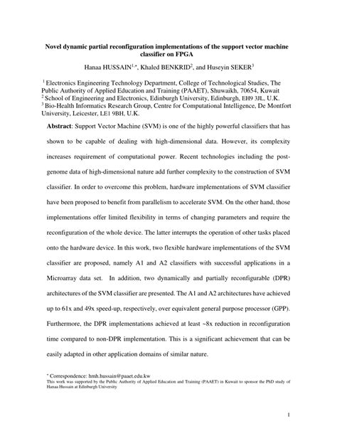 Pdf Novel Dynamic Partial Reconfiguration Implementations Of The Support Vector Machine