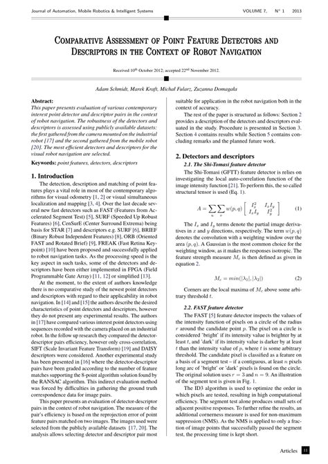 Pdf Comparative Assessment Of Point Feature Detectors In The Context Of Robot Navigation