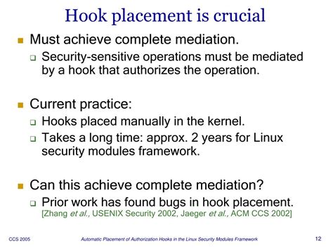 Ppt Automatic Placement Of Authorization Hooks In The Linux Security Modules Framework