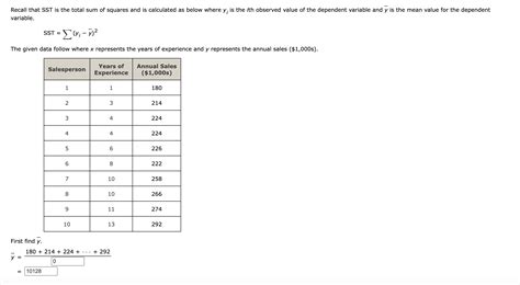 Solved Recall That SST Is The Total Sum Of Squares And Is Chegg