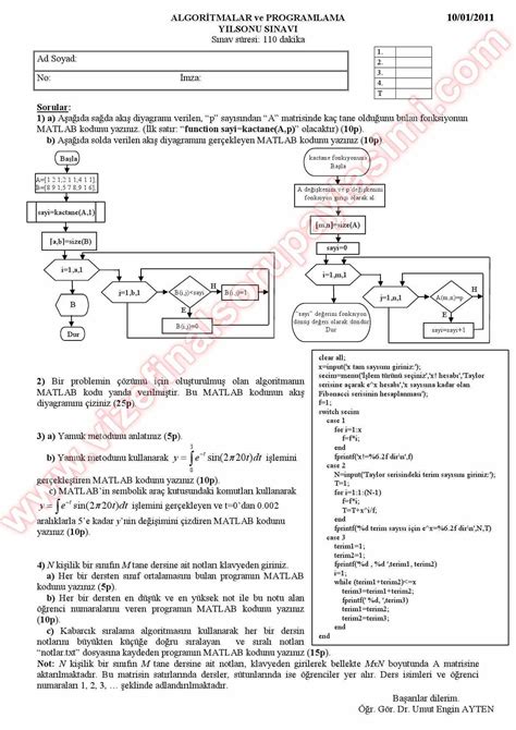 Algoritma Ve Programlama Final Soruları Ve Cevapları 2011 Vize Ve