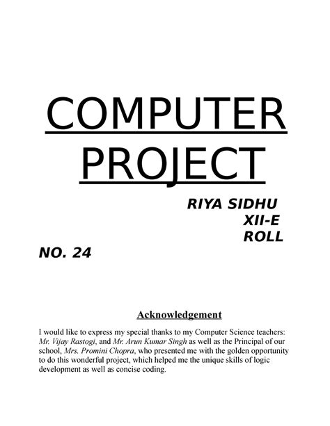 Computer Final Different Code Ideas For Project Computer Project Riya Sidhu Xii E Roll No