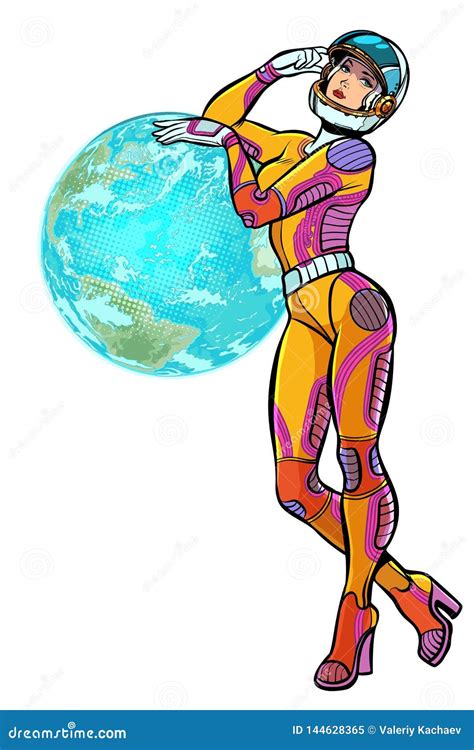 Earth Day Sexy Beautiful Woman Astronaut Isolate On White Background