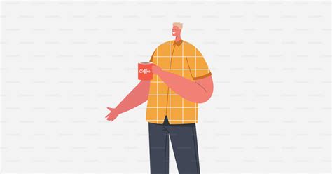 쉬는 시간에 커피를 마시는 남자 사무실이나 집에서 점심시간에 휴식을 취하는 남자 캐릭터가 하얀 배경에 고립되어 있다 아침 다과 음료를 즐기는 사람 만화 사람들 벡터