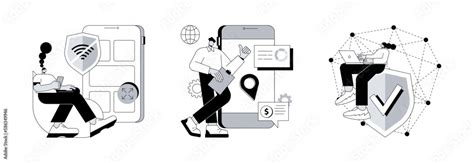 Mobile App Development Abstract Concept Vector Illustration Set