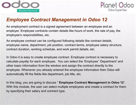 Employee Contract Management In Odoo 12 1 Pptx