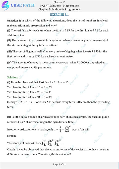 NCERT Solutions For Class Maths Exercise Arithmetic Progressions CBSE Path
