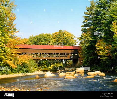 Covered Bridge At North Conway New Hampshire Usa During Fall Foliage