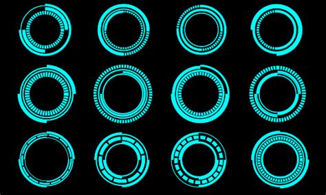 공상 과학 소설 파란색 원 사용자 인터페이스 요소 기술 미래 지향적인 디자인 검은색 배경 벡터에 대한 현대적인 크리에이티브 세트 0명에 대한 스톡 벡터 아트 및 기타 이미지