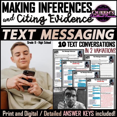 Inference Text Message Analysis And Citing Evidence Activity Worksheets Made By Teachers